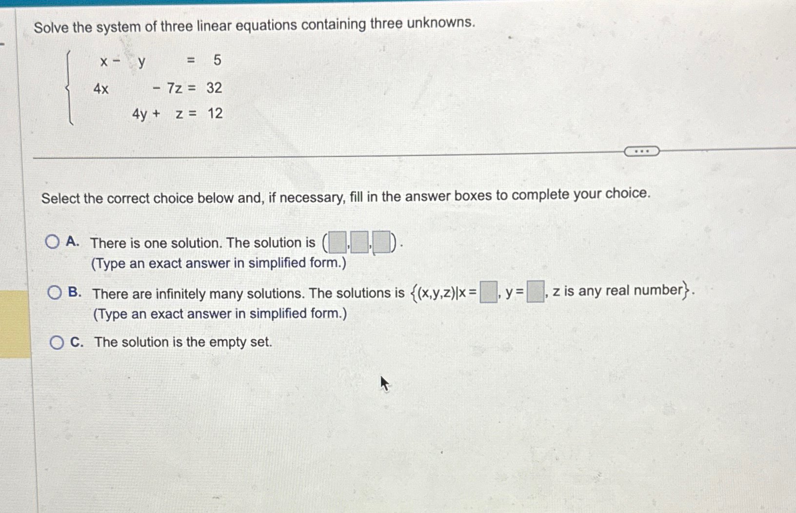 Solved Solve the system of three linear equations containing | Chegg.com