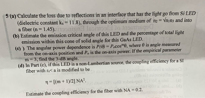 Solved 5 (a) Calculate the loss due to reflections in an | Chegg.com