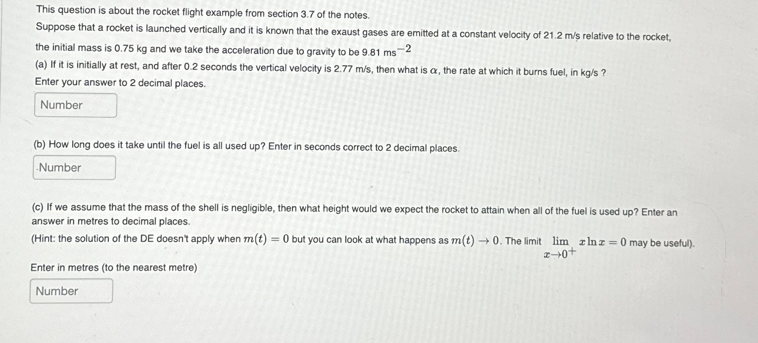 Solved This question is about the rocket flight example from | Chegg.com