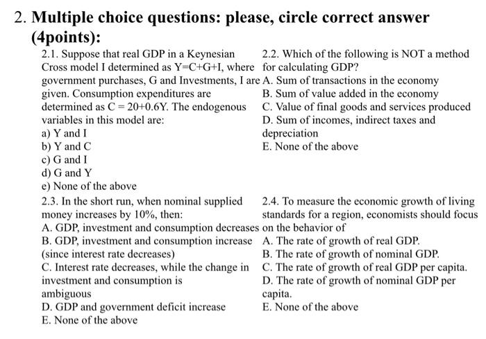 Solved 2. Multiple choice questions: please, circle correct | Chegg.com