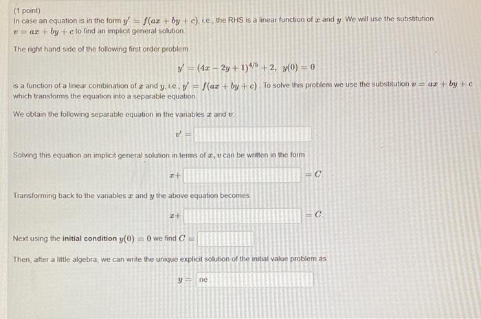 Solved (1 point) In case an equation is in the form | Chegg.com