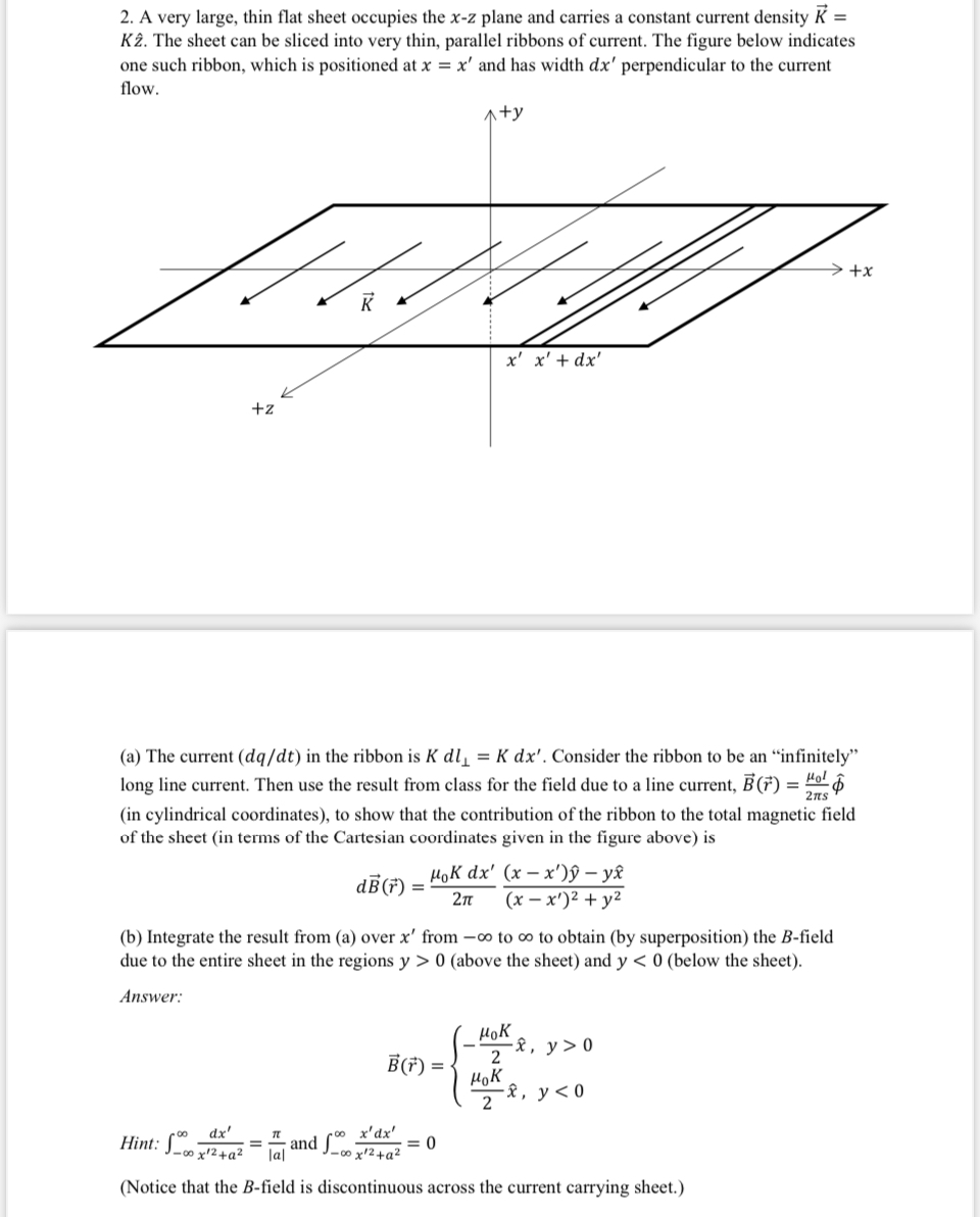 Solved by an EXPERT A very large, thin flat sheet occupies the x-z plane | Chegg.com