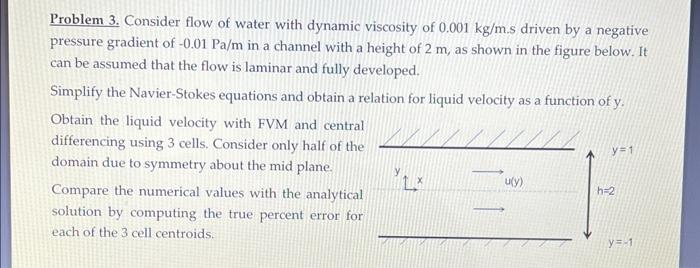 Solved Problem 3. Consider flow of water with dynamic | Chegg.com