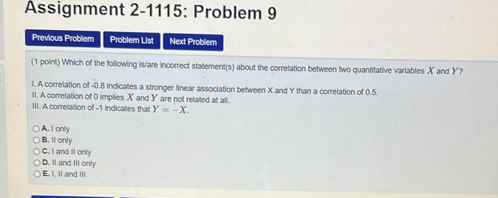 Solved Assignment 2 1115 Problem 9 Previous Problem Problem 