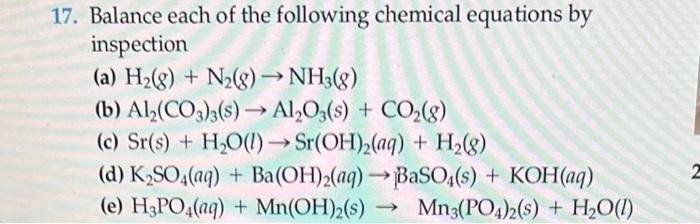 Solved 17. Balance each of the following chemical equations | Chegg.com