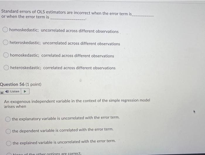 Solved Standard errors of OLS estimators are incorrect when | Chegg.com