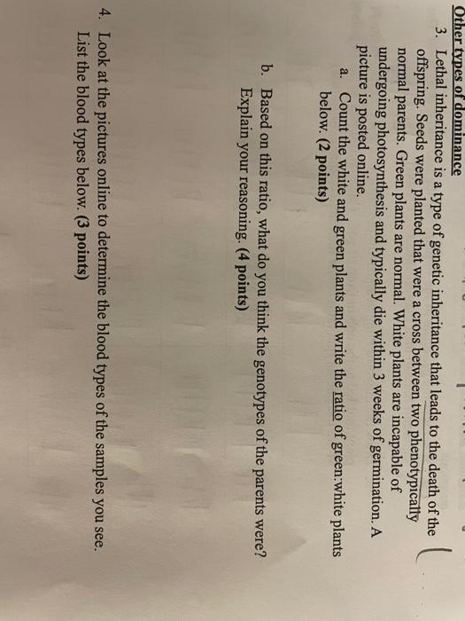 Solved L. Other types of dominance 3. Lethal inheritance | Chegg.com