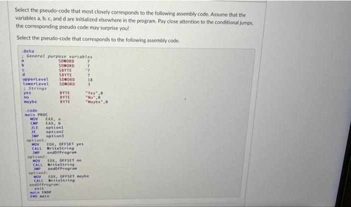 Solved Select the pseudo-code that most closely corresponds | Chegg.com