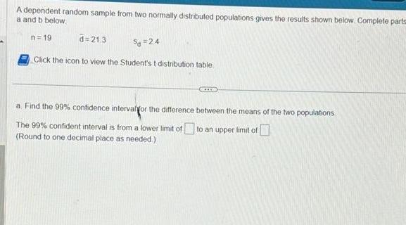 Solved A dependent random sample from two normally | Chegg.com