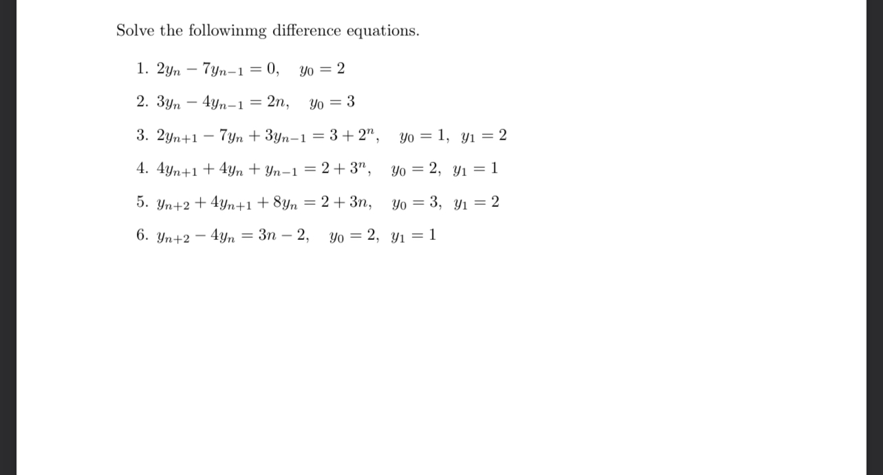 Solve the followinmg difference | Chegg.com