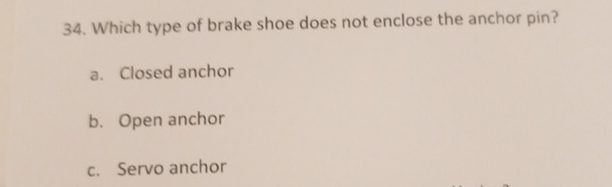 Solved Which type of brake shoe does not enclose the anchor | Chegg.com