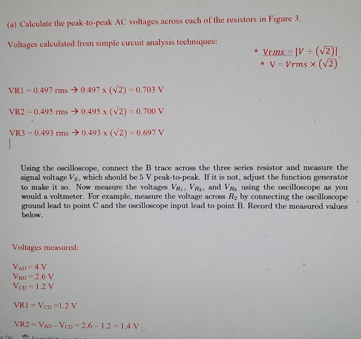 (a) Calculate the peak-to-peak AC voltages across | Chegg.com