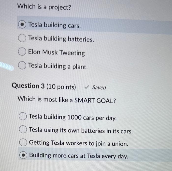 Solved Which is a project? Tesla building cars. Tesla | Chegg.com