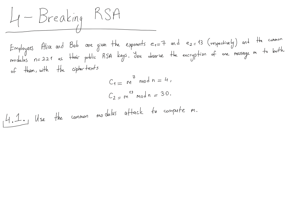 Solved Employees Alice and Bob are given the exponents e1=7 | Chegg.com