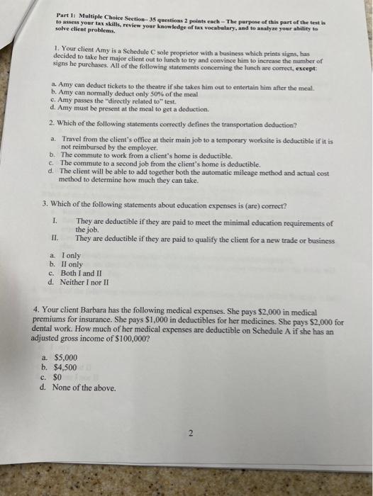 Solved Part I: Multiple Choice Section- 35 questions 2 | Chegg.com