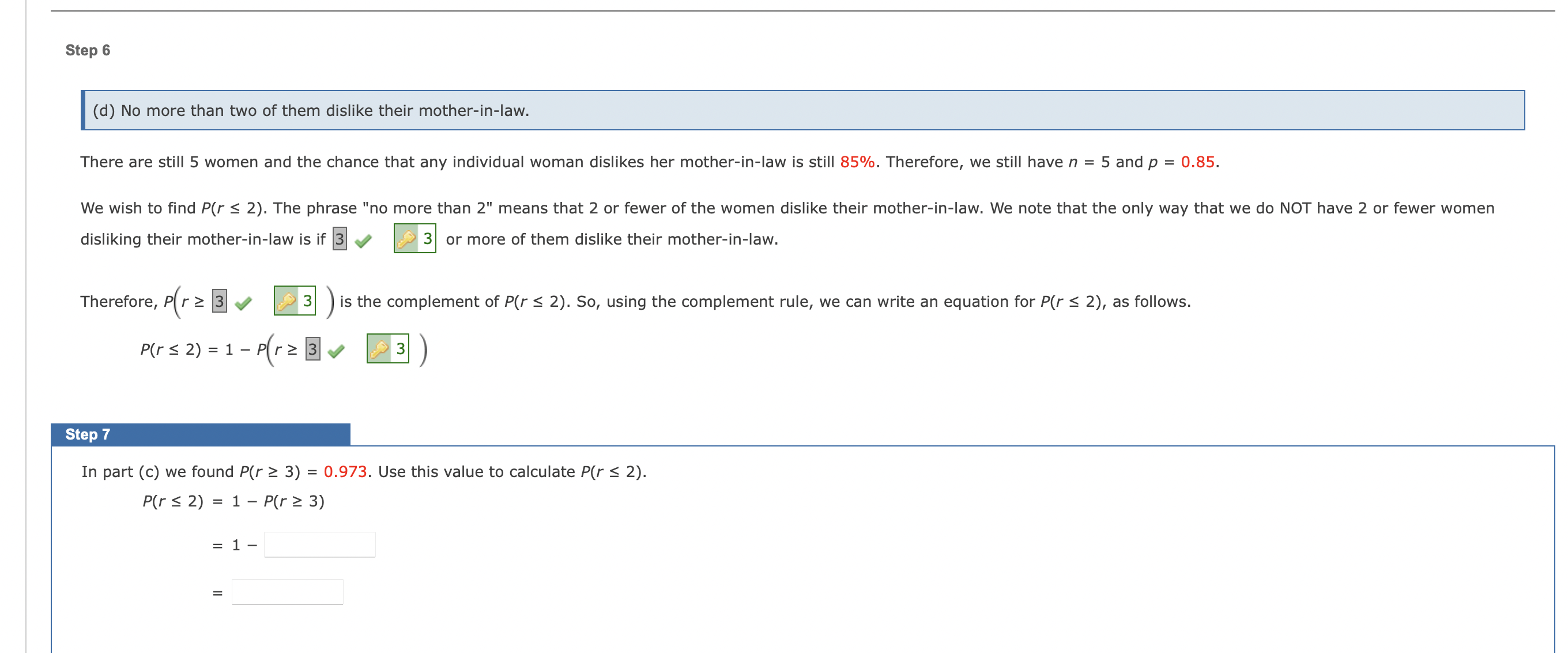 Solved Step 6(d) ﻿No more than two of them dislike their | Chegg.com