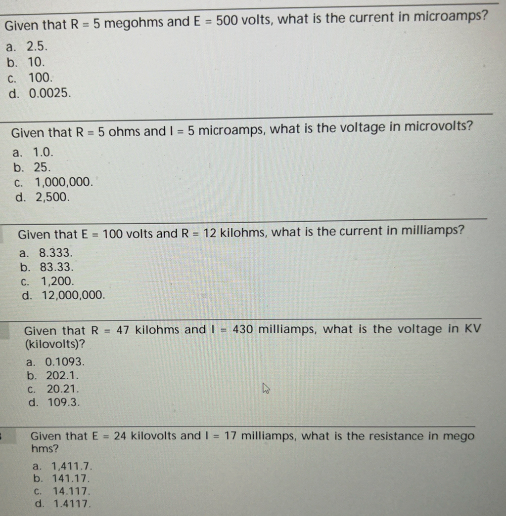 Solved Given that R=5 ﻿megohms and E=500 ﻿volts, what is the | Chegg.com