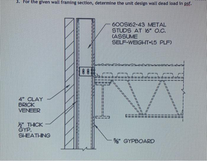 Solved 3. For the given wall framing section, determine the | Chegg.com