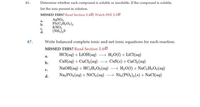 Solved 1. Determine whether each compound is soluble or | Chegg.com