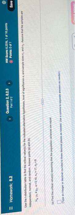 Solved = Homework: 8.2 Question 2, 8.2.3 Part 1 of 2 Use the | Chegg.com