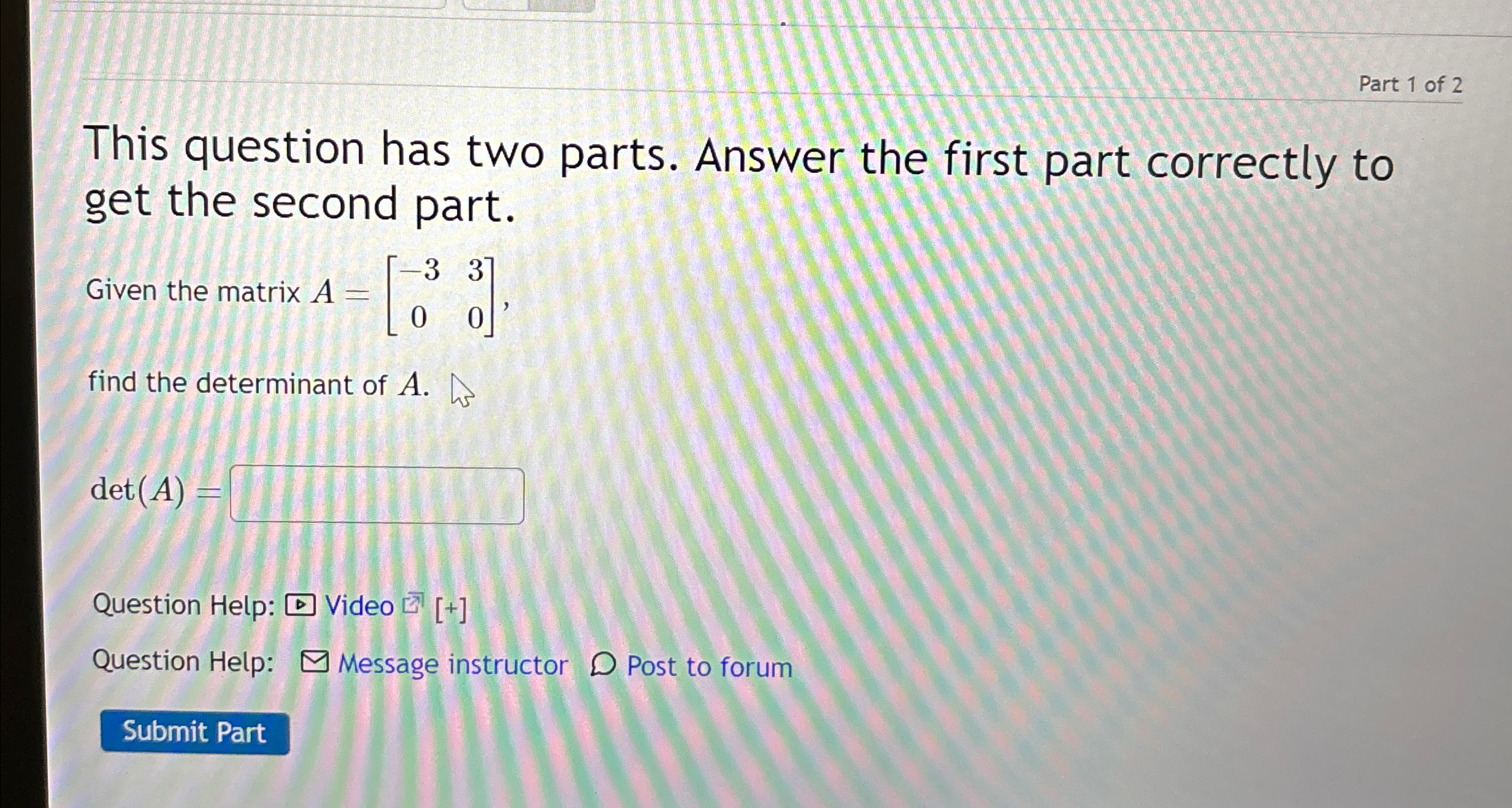 Solved Part 1 ﻿of 2This question has two parts. Answer the | Chegg.com