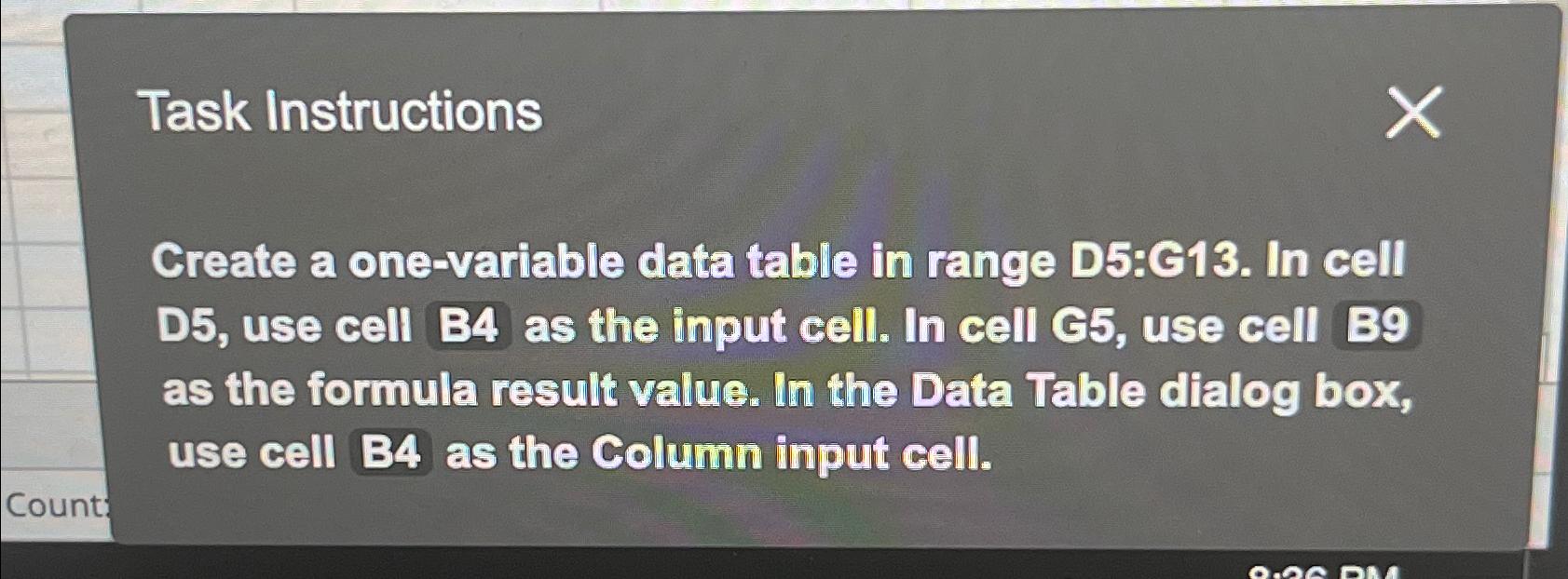 Solved Task InstructionsCreate a one-variable data table in | Chegg.com