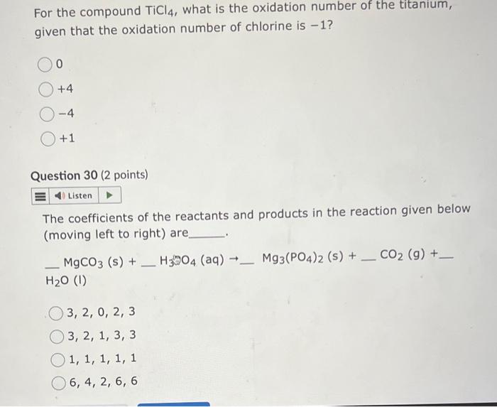 Solved For the compound TiCl4, what is the oxidation number | Chegg.com