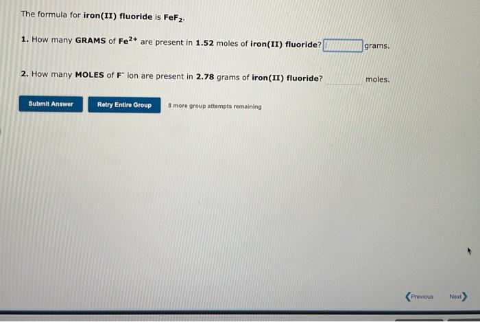 Solved The formula for iron(II) fluoride is FeF2. 1. How | Chegg.com