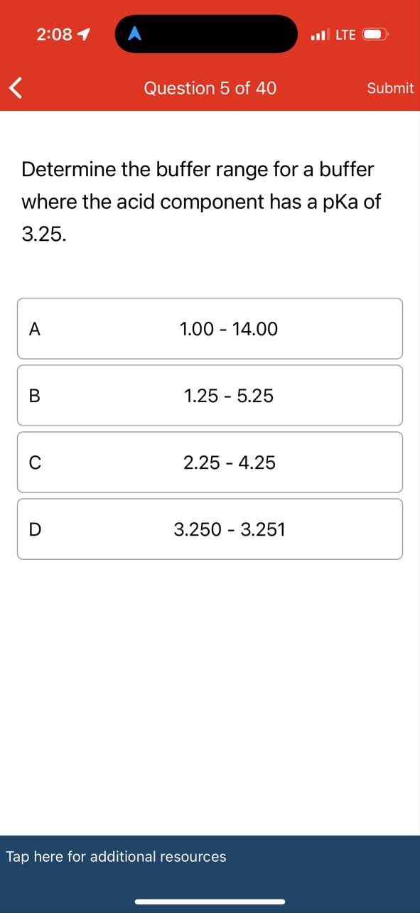 Solved 2:08ALTEQuestion 5 ﻿of 40SubmitDetermine the buffer | Chegg.com