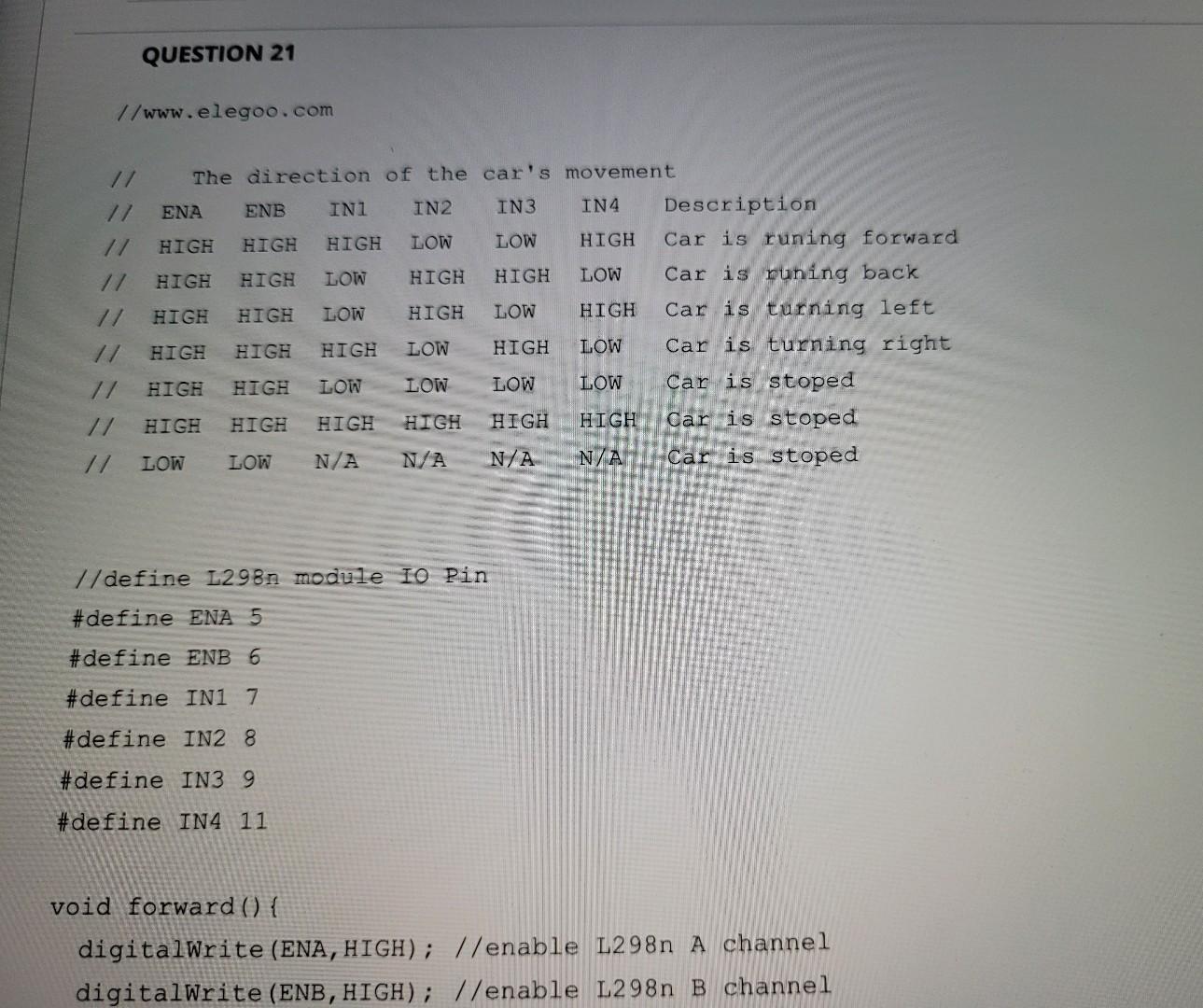 Solved void forward() digitalWrite (ENA, HIGH); / /enable | Chegg.com