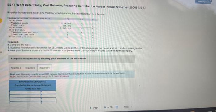 E5-17 (Algo) Determining Cost Behavior, Preparing | Chegg.com