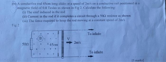Solved (b) A conductive rod 45 cm long slides at a speed of | Chegg.com