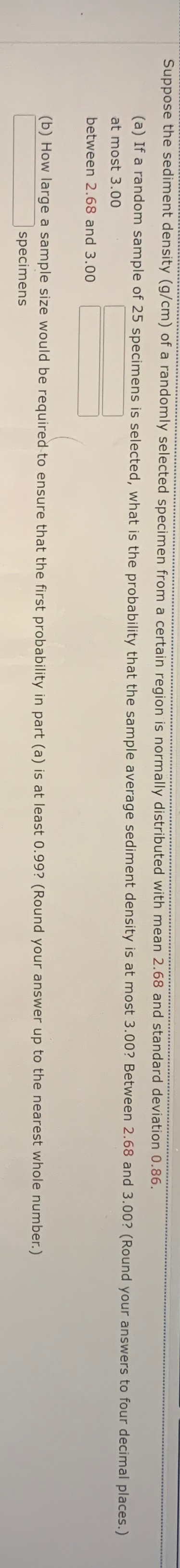 Solved Suppose the sediment density (gcm) ﻿of a randomly | Chegg.com