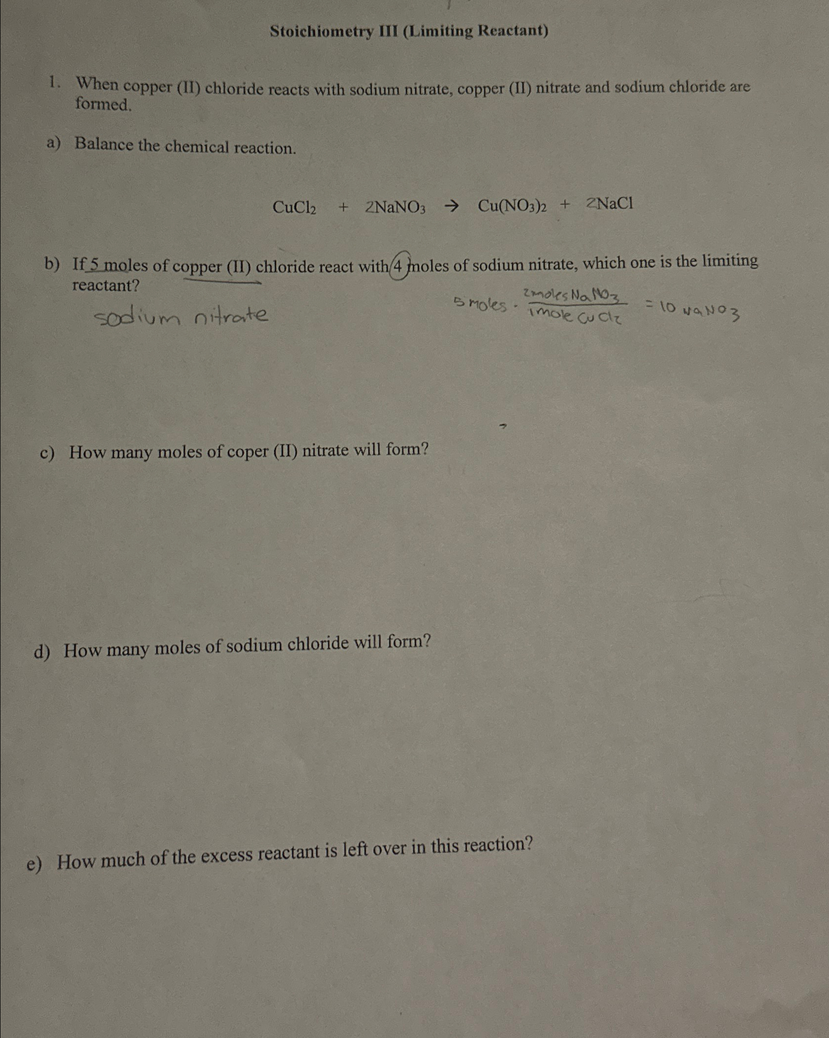 Solved Stoichiometry III (Limiting Reactant)When copper (II) | Chegg.com