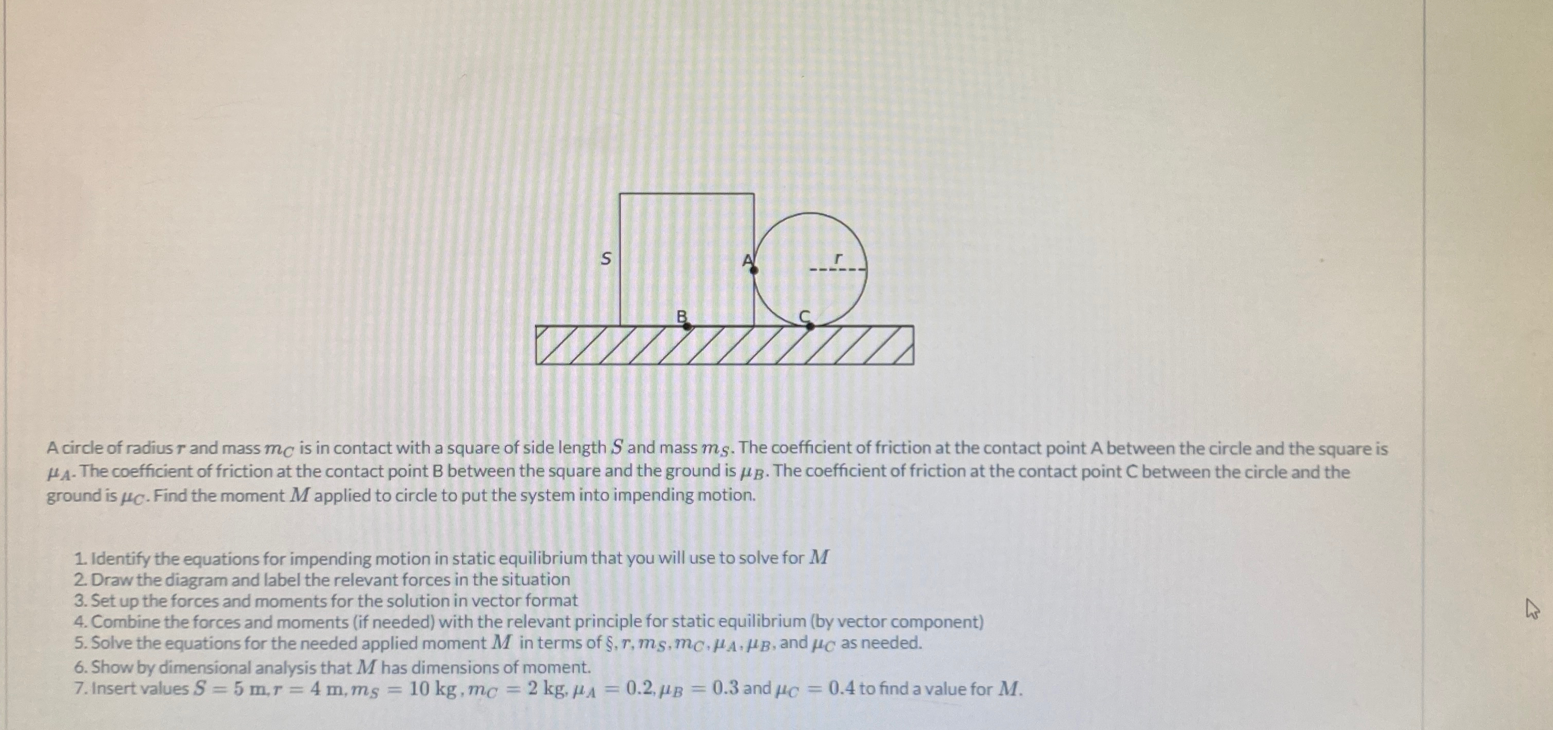 A circle of radius r ﻿and mass mC ﻿is in contact with | Chegg.com