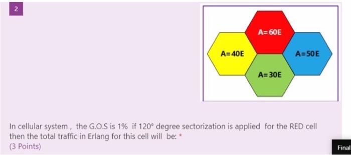 Solved 2 A=40E A=60E A=30E A=50E In cellular system, the | Chegg.com