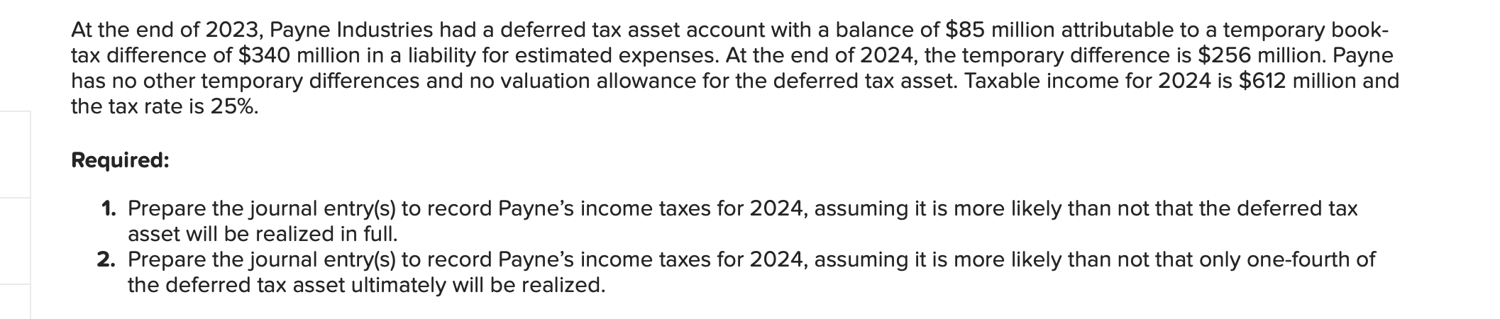 Solved At the end of 2023, ﻿Payne Industries had a deferred | Chegg.com