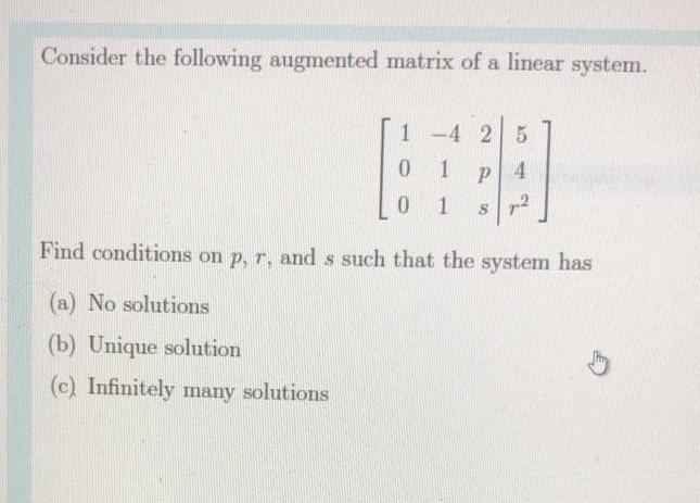 Solved Consider the following augmented matrix of a linear | Chegg.com