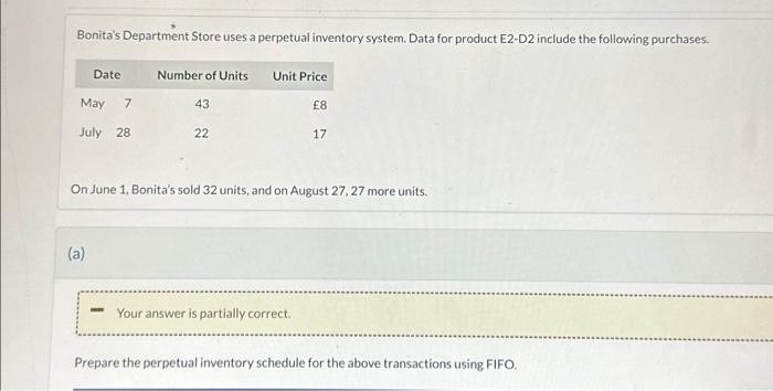 [Solved]: Bonita's Department Store uses a perpetual in