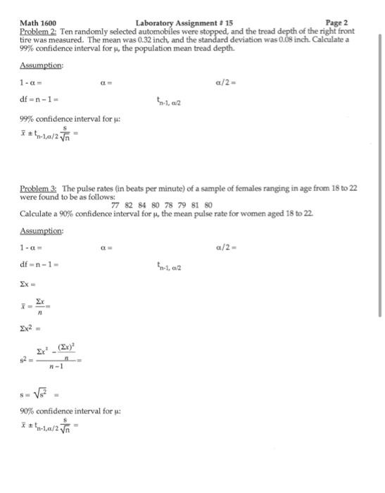 Solved Math 1600 Laboratory Assignment \& 15 Page 2 Problem | Chegg.com