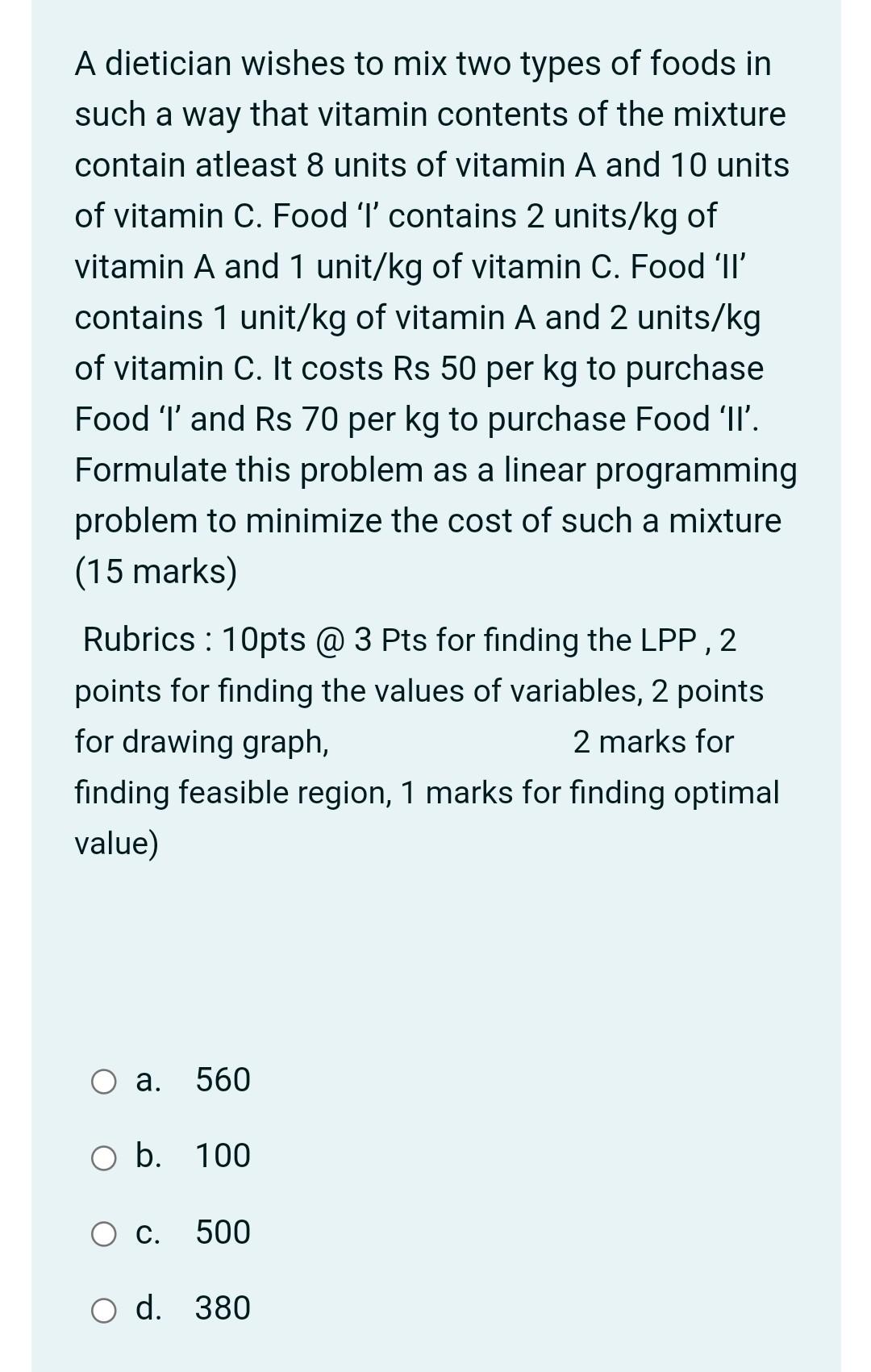 Solved A dietician wishes to mix two types of foods in such | Chegg.com