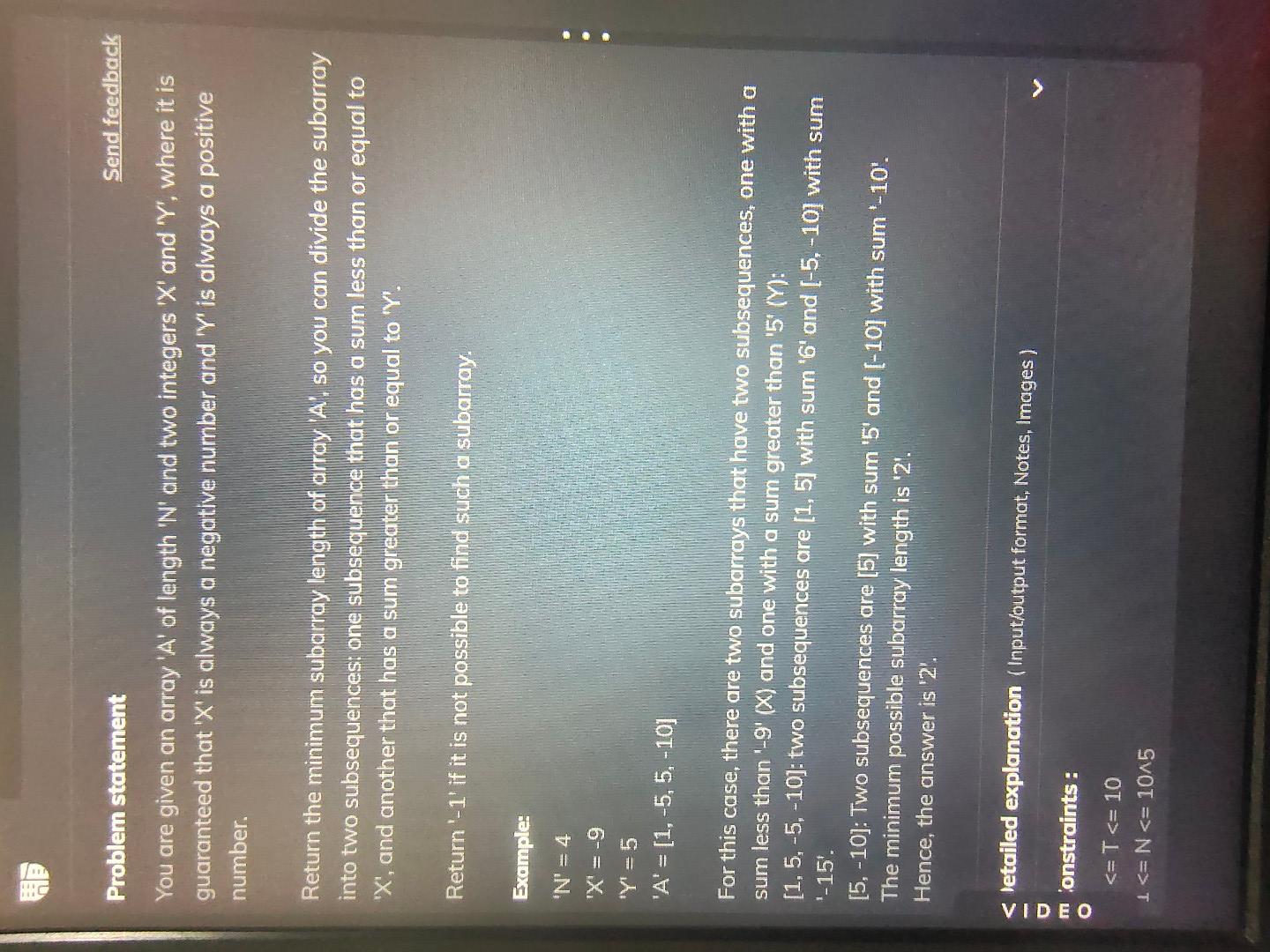 Solved Problem statement Send feedbac You are given an array | Chegg.com