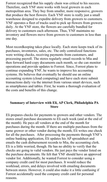 Background: Forrest runs Y Not Flowers, Inc. (YNF), a | Chegg.com