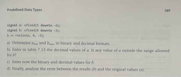 Solved Predefined Data Types signal a: ufixed(5 downto -6); | Chegg.com