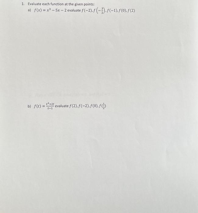 Solved 1. Evaluate each function at the given points: a) | Chegg.com