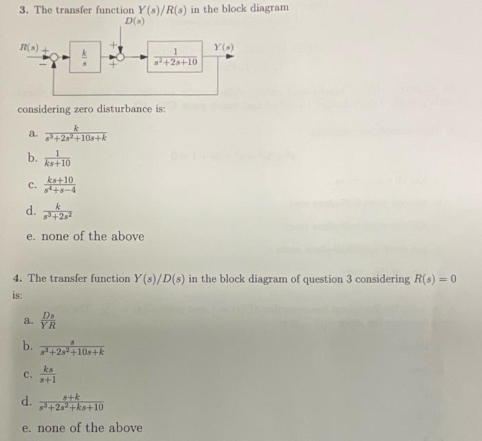Solved 3. The transfer function Y(s)/R(s) in the block | Chegg.com
