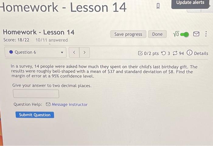 Solved Homework - Lesson 14. Homework - Lesson 14 Score: | Chegg.com