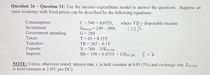 Question 26 - Question 31: Use the income-expenditure | Chegg.com