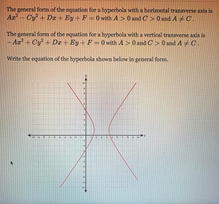 Solved The general form of the equation for a hyperbola with | Chegg.com