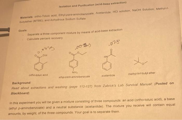Solved Isolation and Purification (acid-base extraction) | Chegg.com
